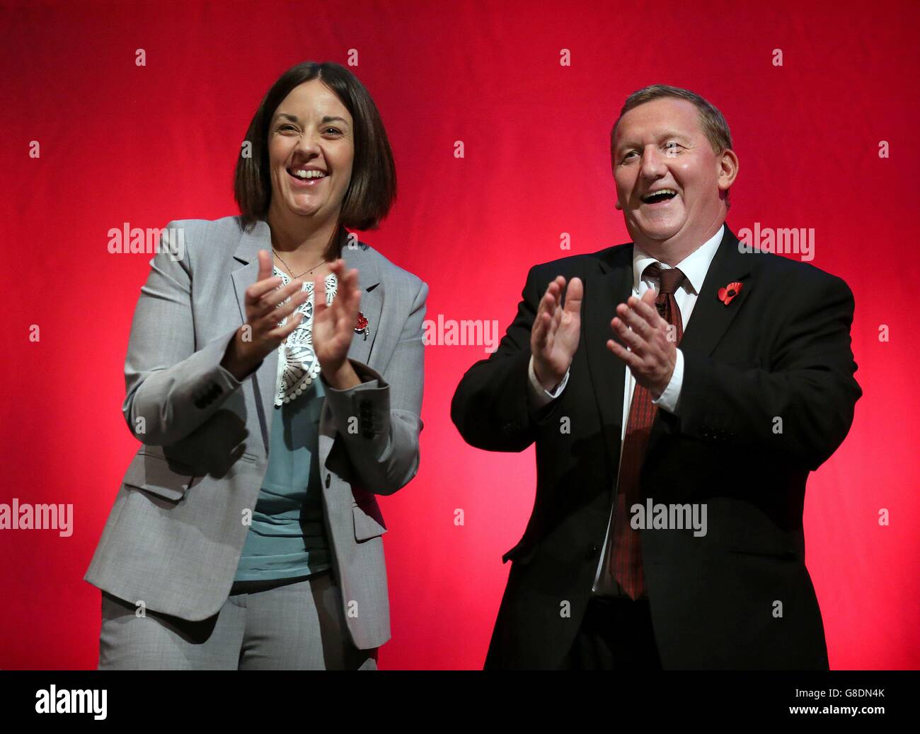 Scottish Deputy Labour leader Alex Rowley (right) is congratulated by ...