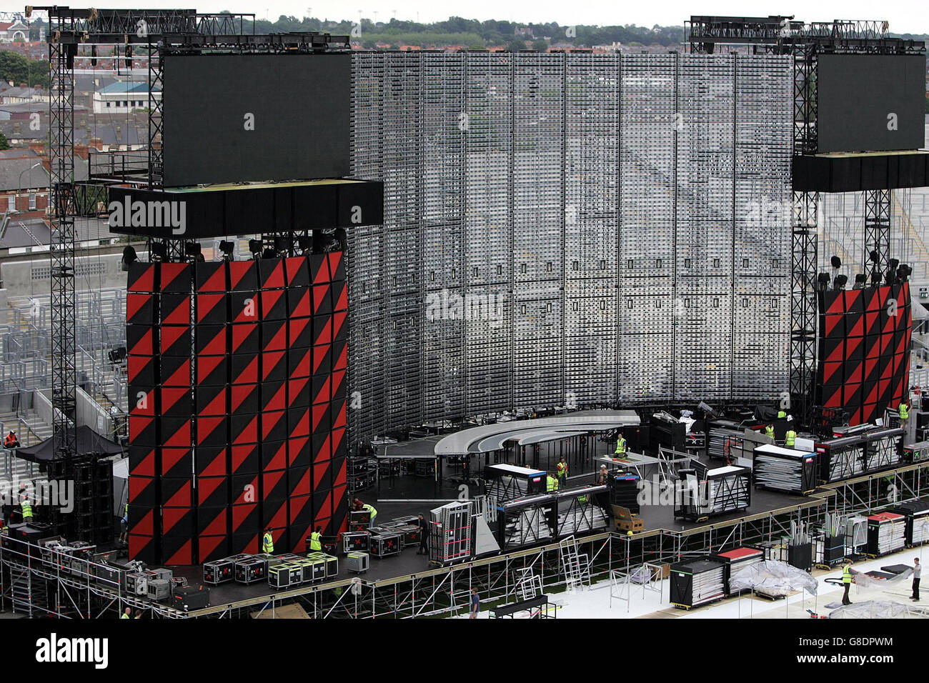 The finishing touches are made to the stage ahead of Irish U2's three ...