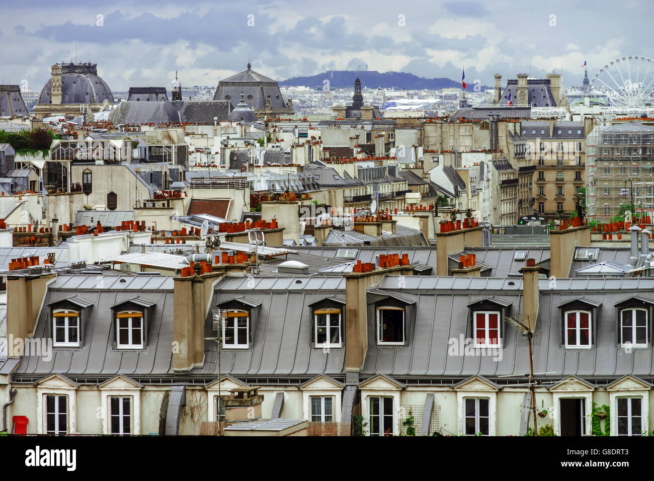Paris roofs panoramic overview at summer day, France, traditional ...