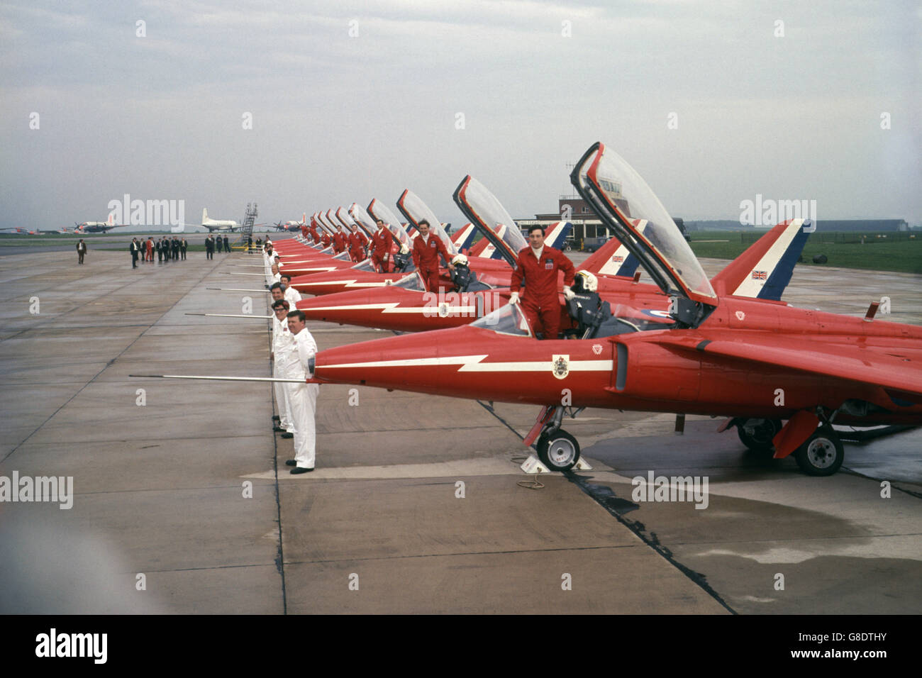 The nine pilots of the Red Arrows, who form the RAF premier acrobatic ...