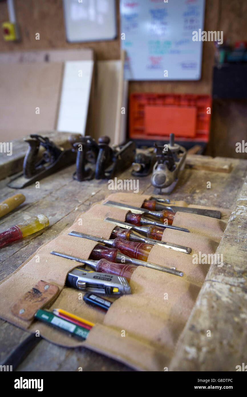 carpenter's tools in workshop Stock Photo - Alamy