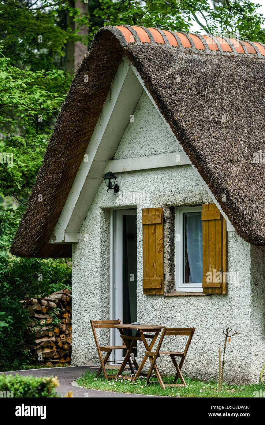 Typical french countryside house with thatch roof, Paris region Stock ...