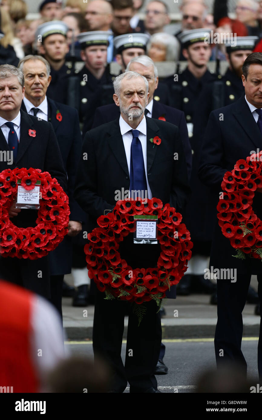 Labour party leader Jeremy Corbyn (centre) alongside Prime Minister ...