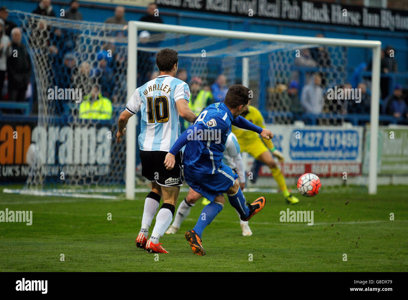 Gainsborough Trinity's Stephen Brogan has a shot at goal during the ...