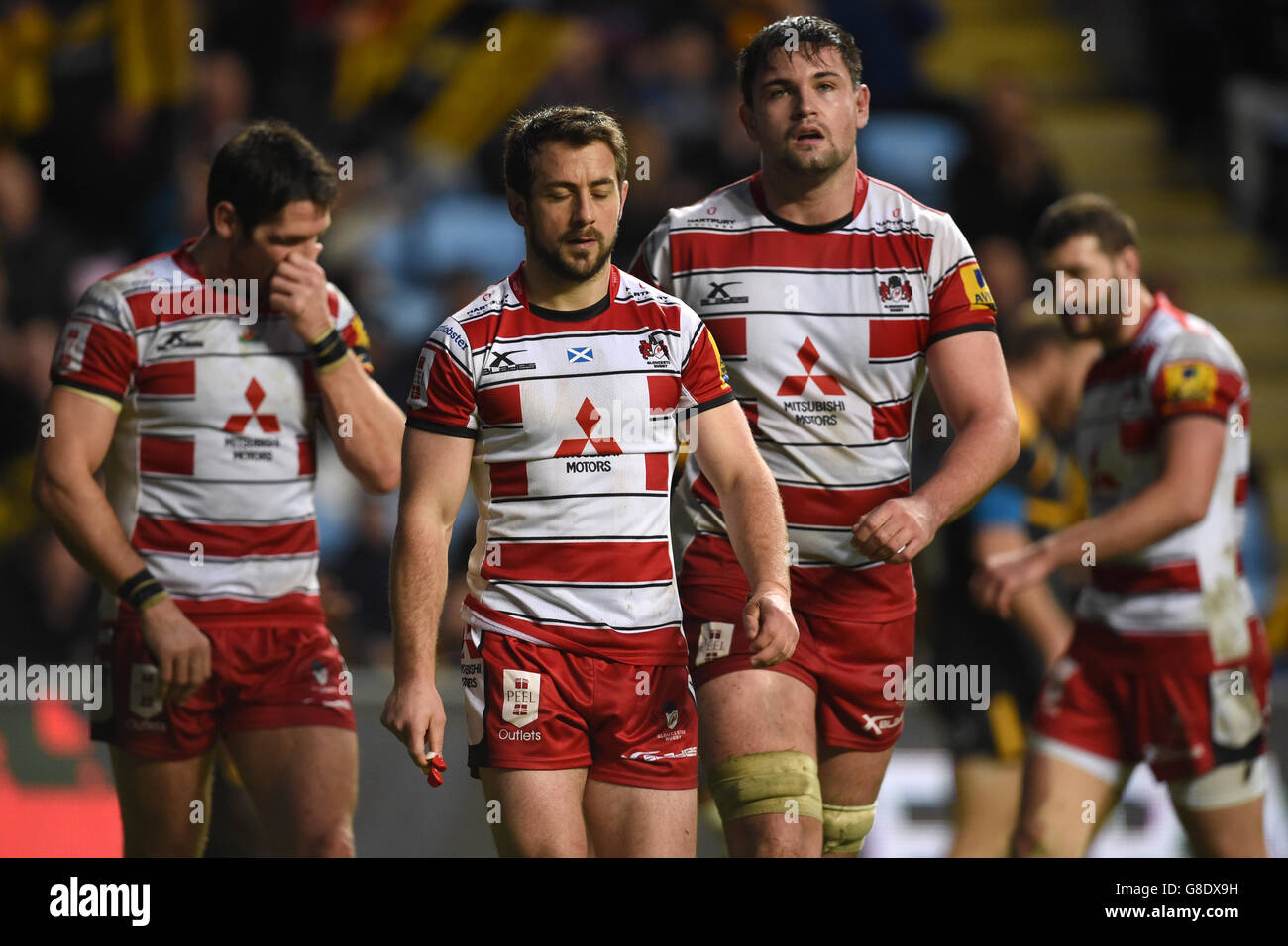 (From left to right) Gloucester's James Hook, Greig Laidlaw and Elliott ...
