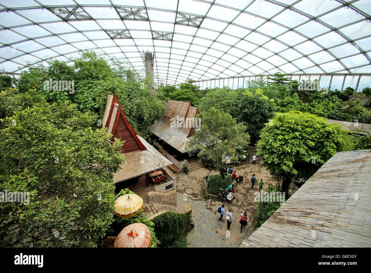 Visitors walking through the jungle at the Gondwanaland at the zoo in ...