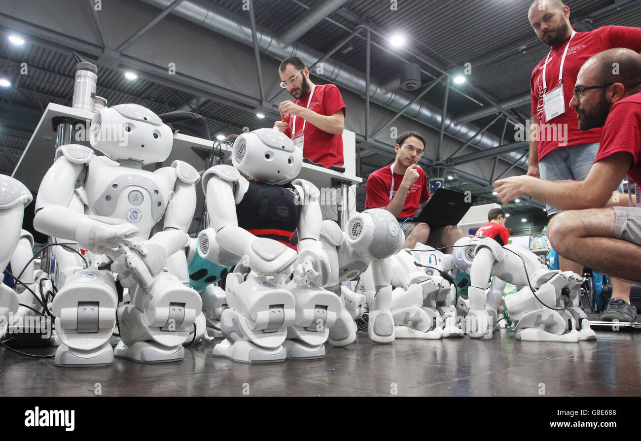 Leipzig, Germany. 29th June, 2016. Robots that can play soccer are ...