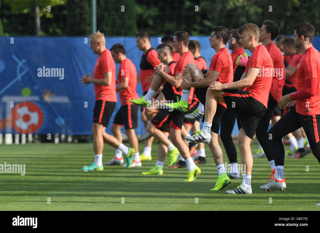 Player of Poland in action during the team's official soccer training ...