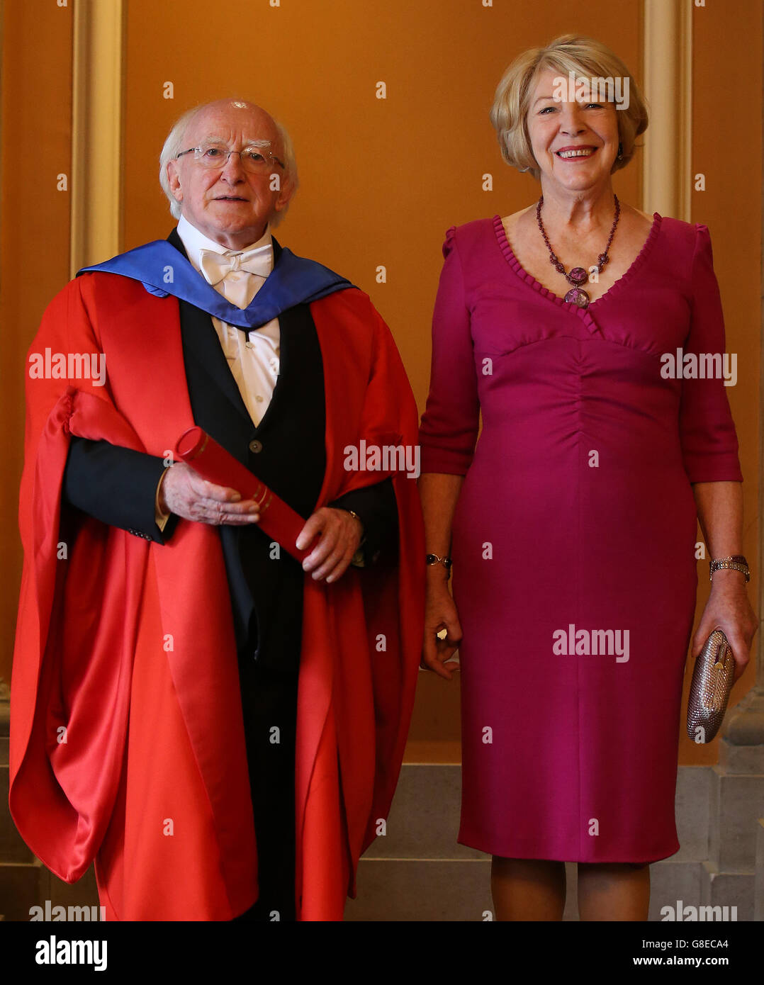 Irish President Michael D Higgins poses for a photograph with his wife ...