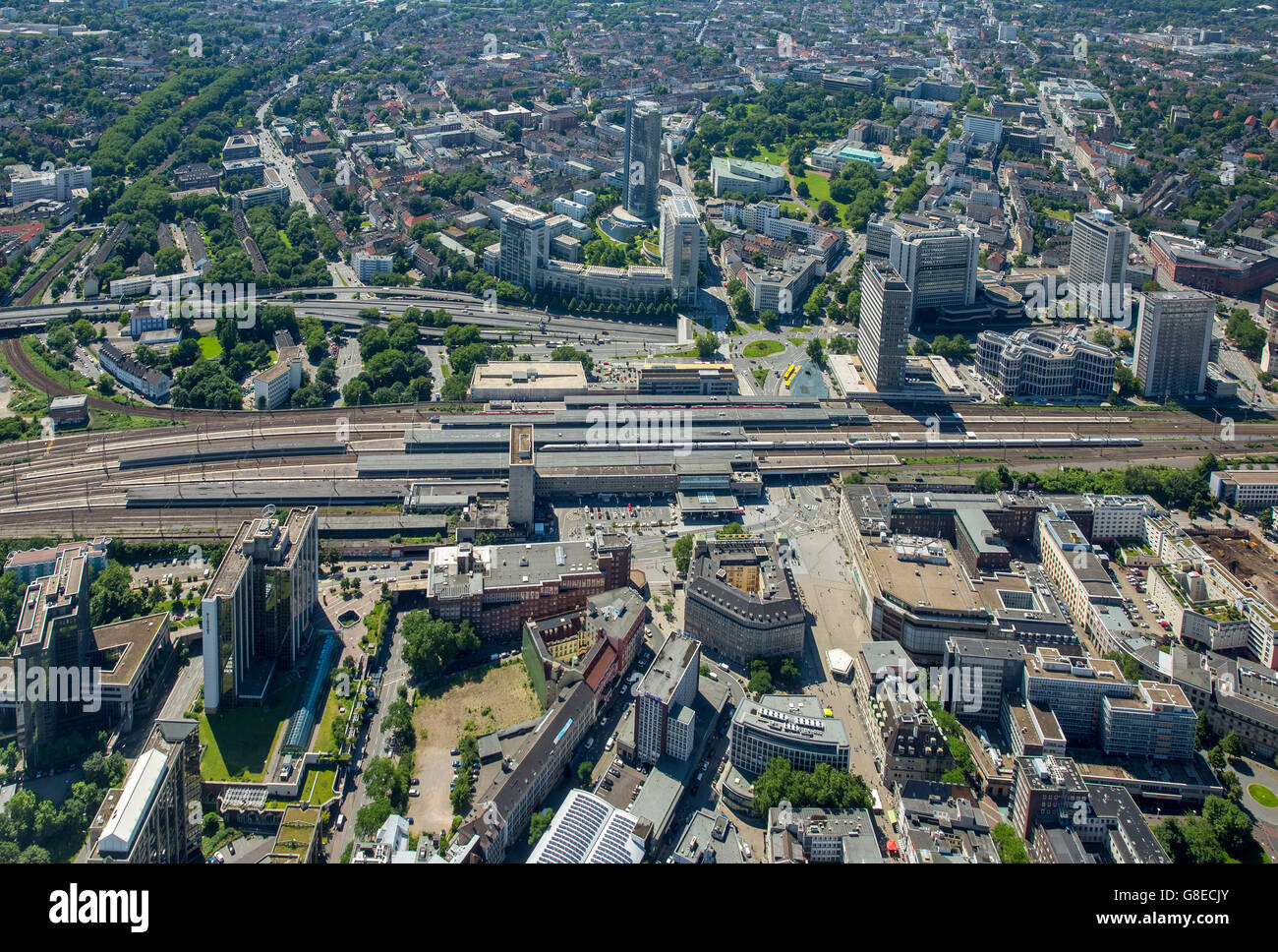 Aerial view, Essen central station, Essen, Ruhr Area, North Rhine ...