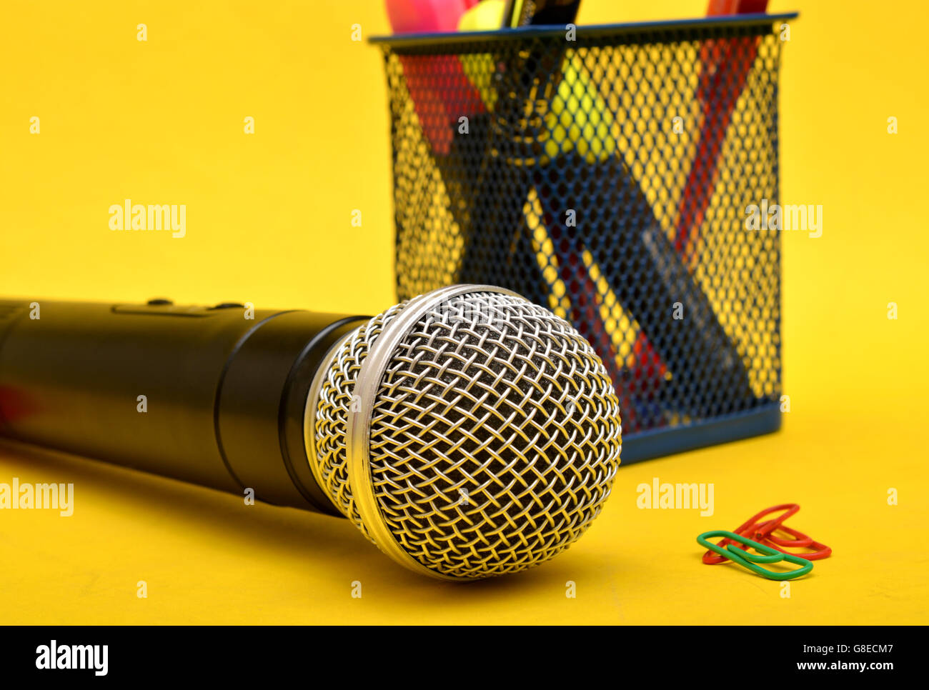 Microphone with paper holding pins and stationery box - Motivational ...