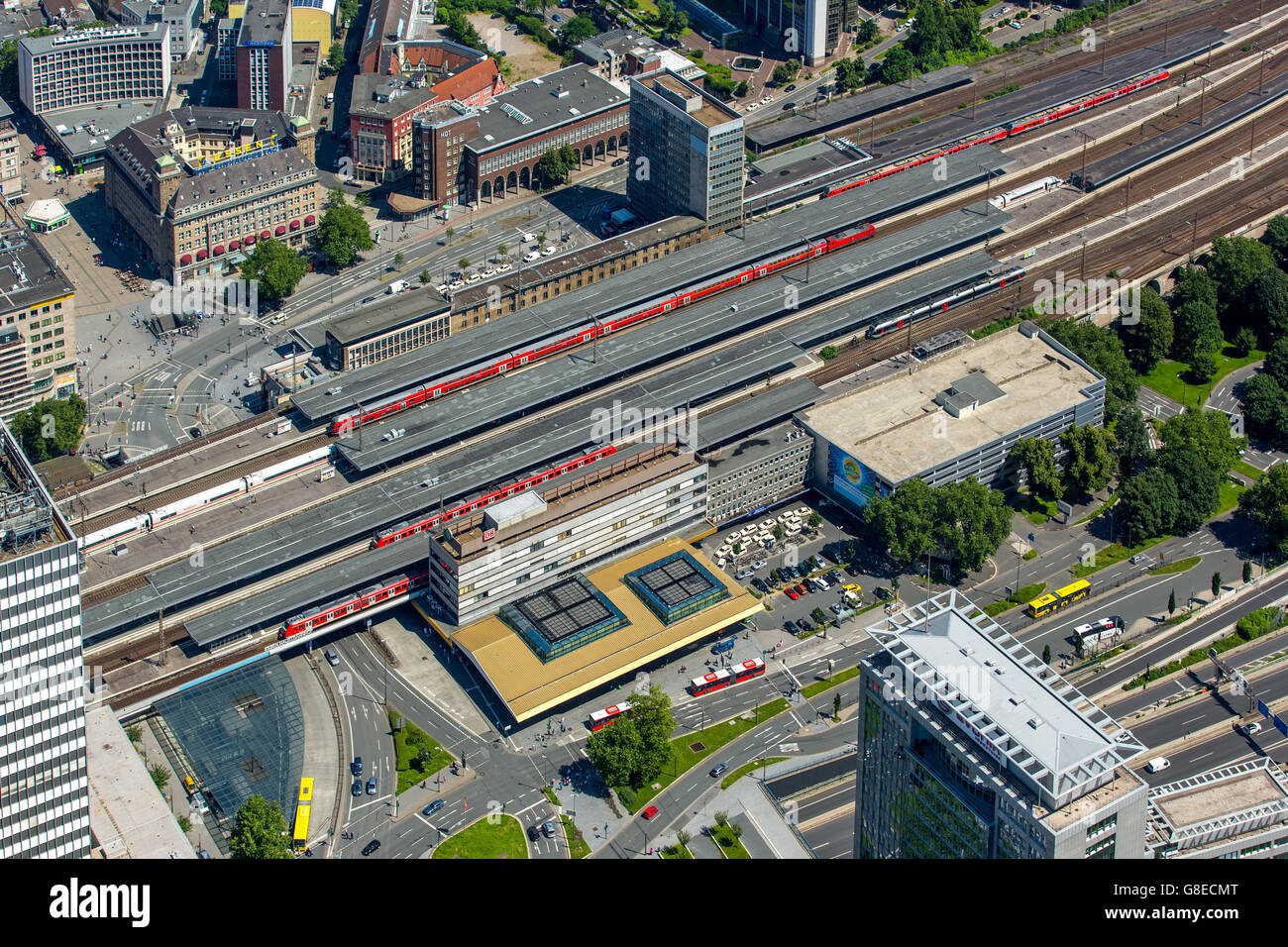 Aerial view, Essen central station, Essen, Ruhr Area, North Rhine ...