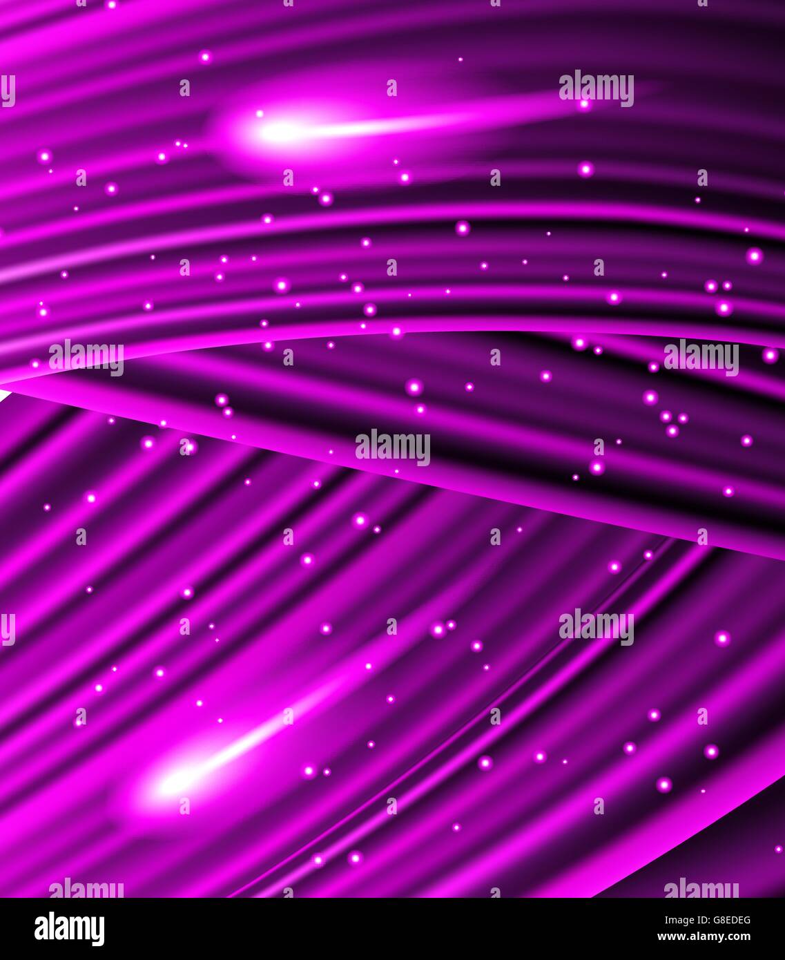 Snow and stars are falling on the background of purple luminous rays ...