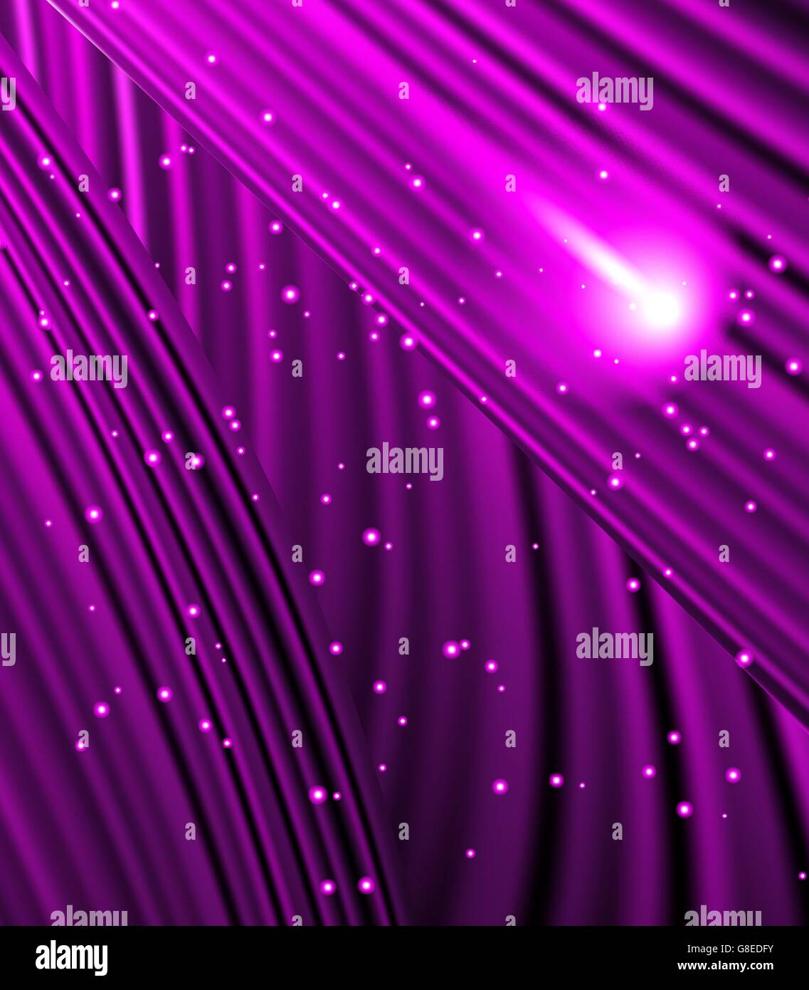 Snow and stars are falling on the background of purple luminous rays ...