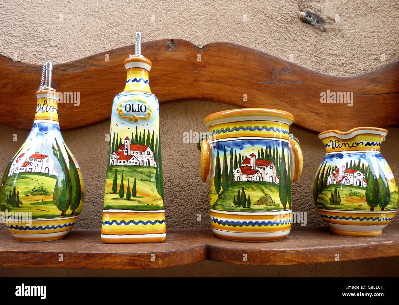 Colorful Traditional Tuscan Painted Ceramic Condiment Containers on a ...