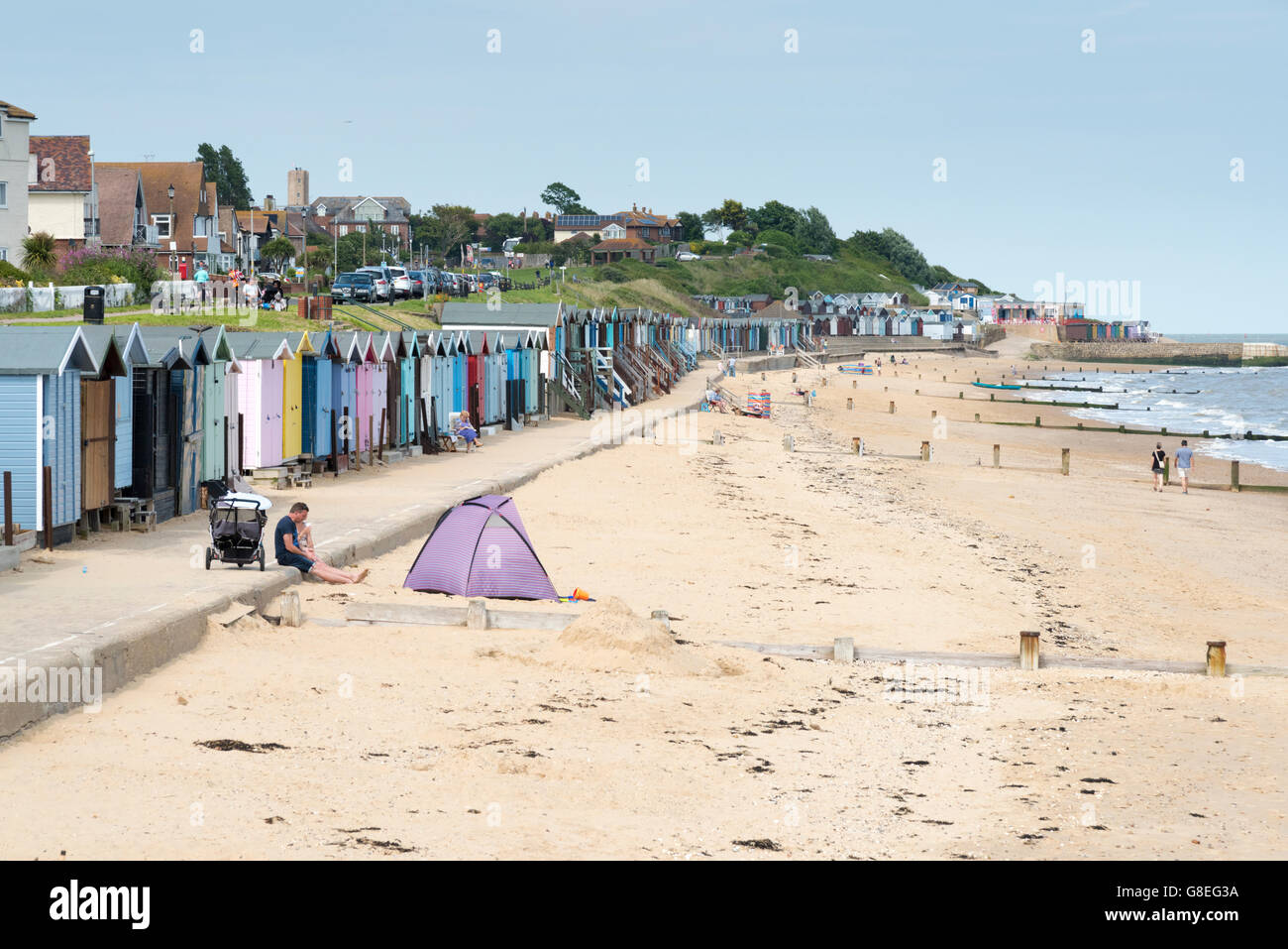 Beach huts on the beach at Walton on the Naze on the East coast of the ...