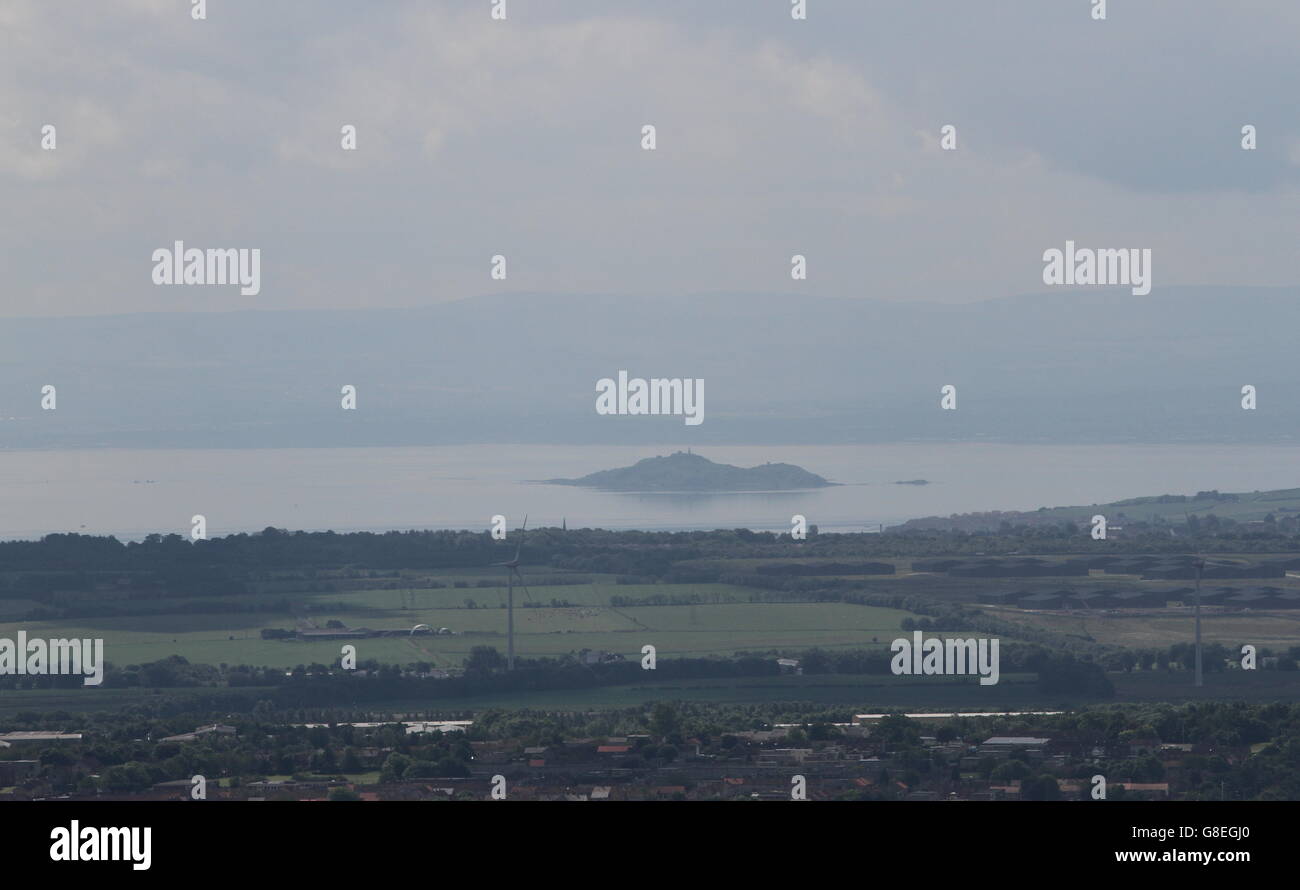 Distant view of Inchkeith in Firth of Forth Scotland June 2016 Stock ...