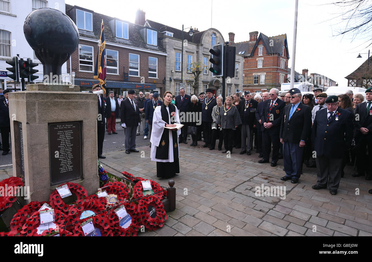 Reverend Vicki Burrows leads prayers at the War Memorial on the high ...