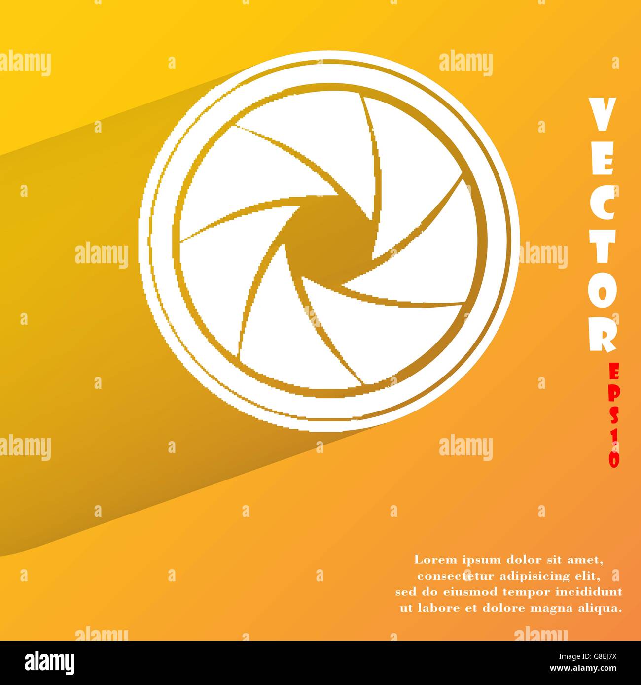 Photo camera diaphragm. Flat modern web button with long shadow and space for your text. Vector ...