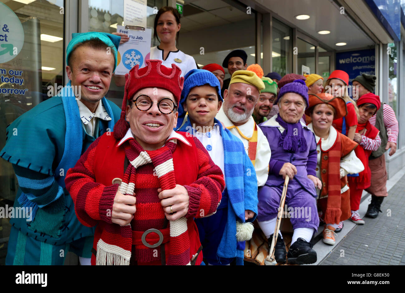Warwick Davis and fellow pantomime dwarf actors visit a Boots pharmacy ...