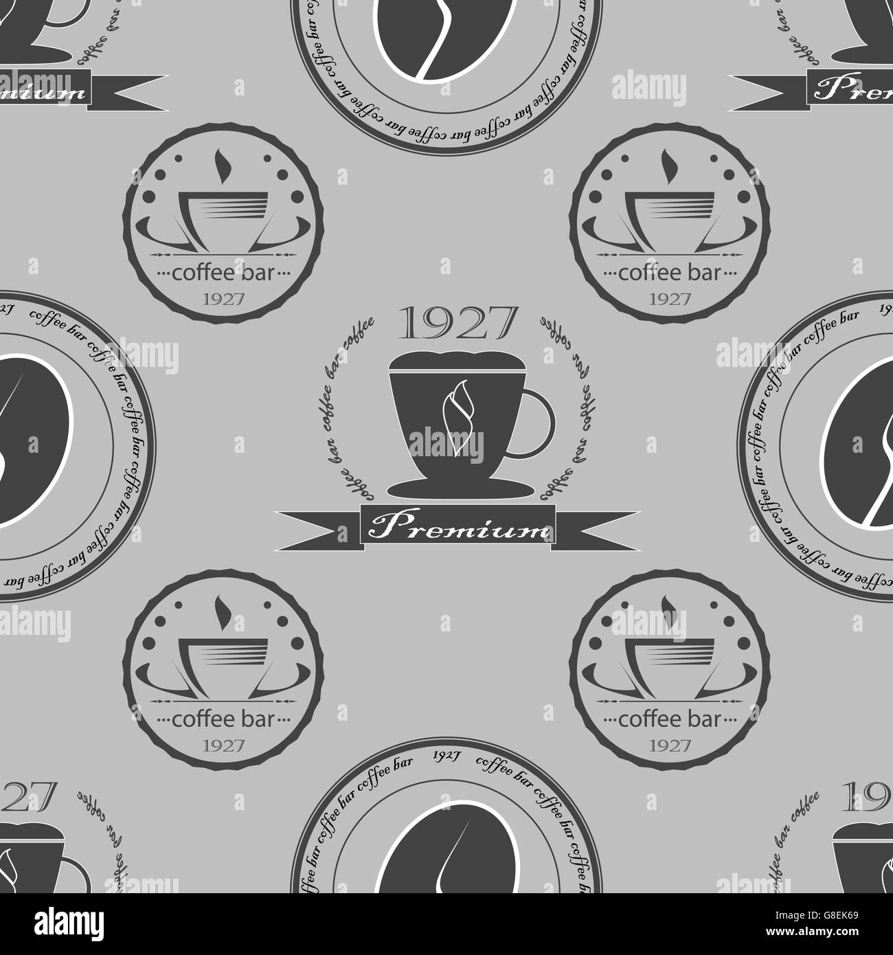 Set of vintage coffee themed monochrome labels. Seamless pattern ...