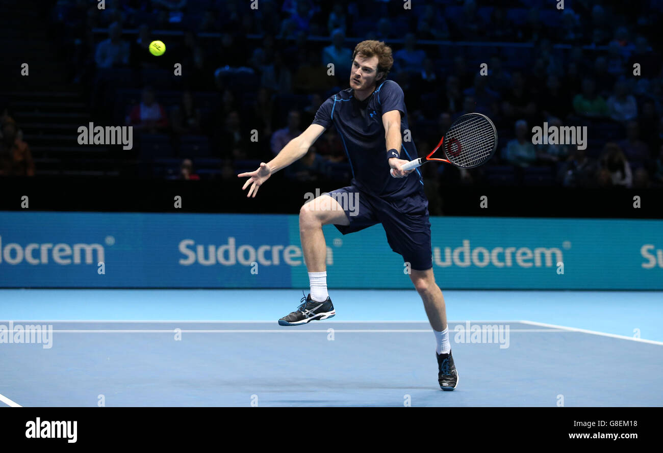 Great Britain's Jamie Murray in action against India's Rohan Bopanna ...