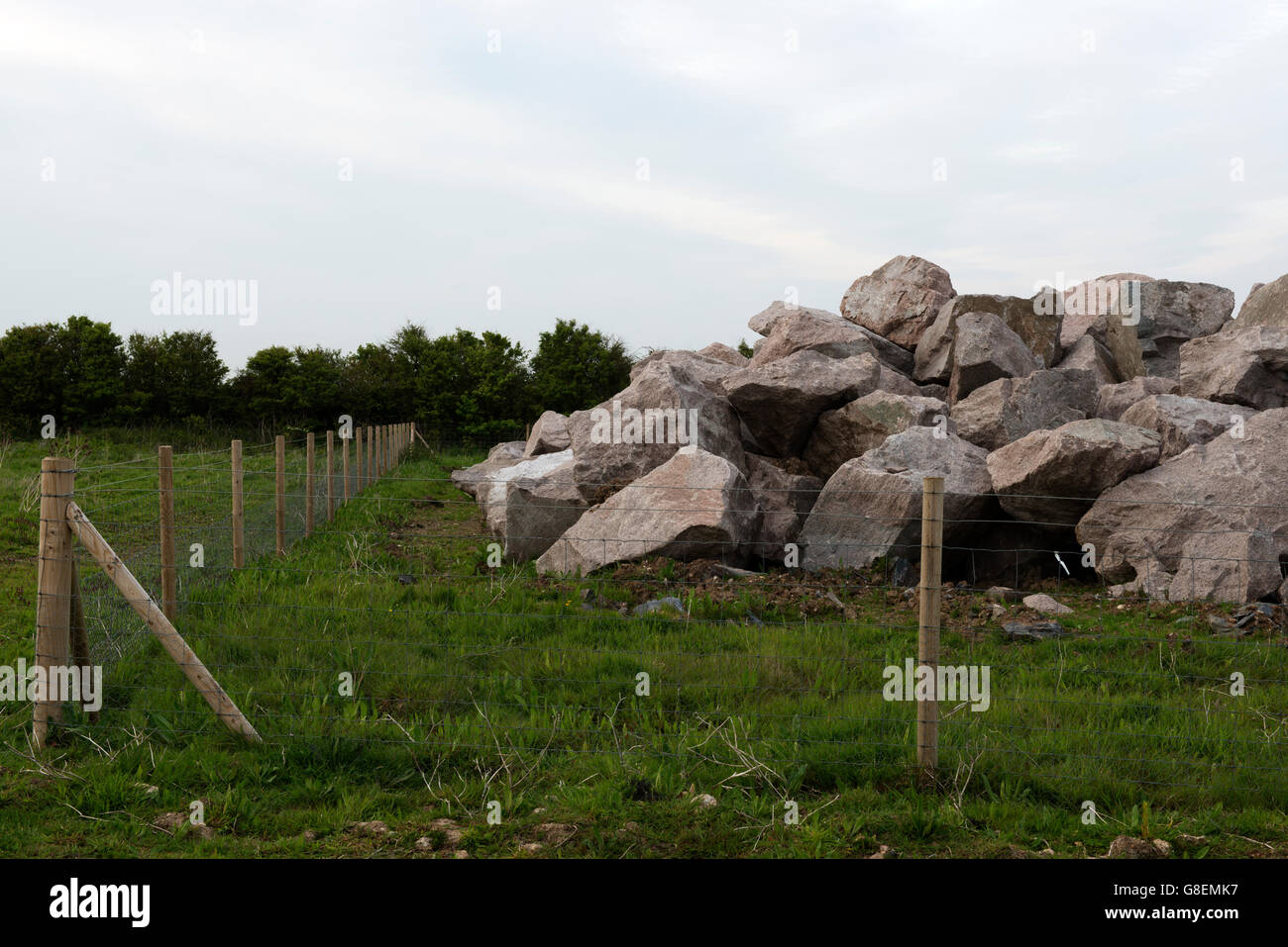 Rock armour pile for ongoing coastal defence work, East Lane, Bawdsey ...