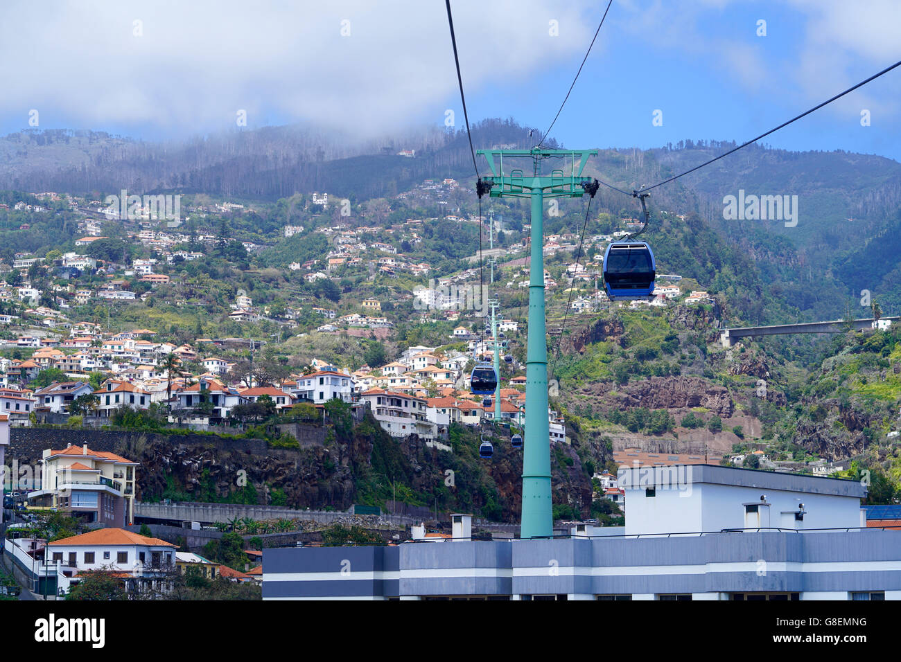 cable car in front of the mountains of Funchal, Madeira Stock Photo - Alamy