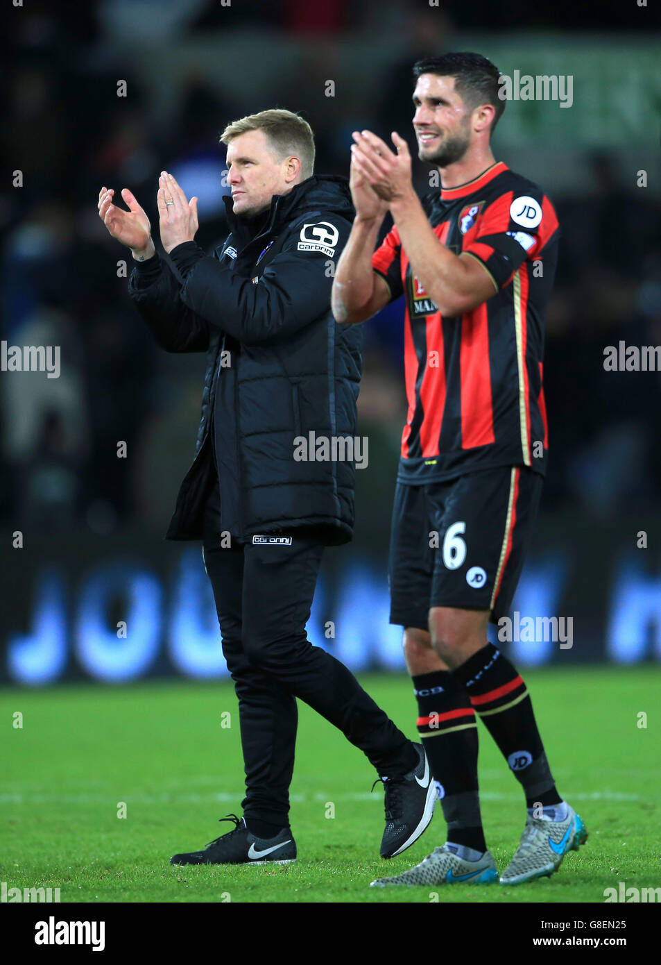 AFC Bournemouth manager Eddie Howe thanks the away fans after the ...