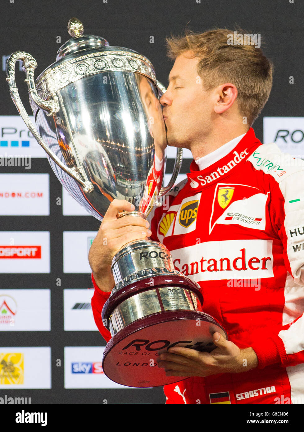 Sebastian Vettel celebrates winning the Race of Champions event during ...