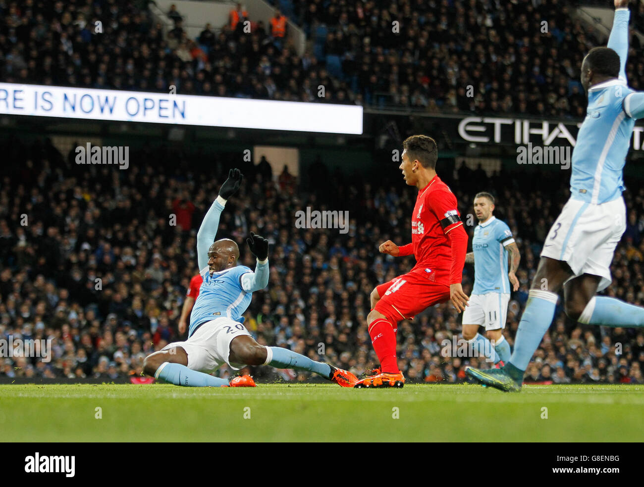 Liverpool's Roberto Firmino scores his sides 3rd goal during the Barclays Premier League match ...