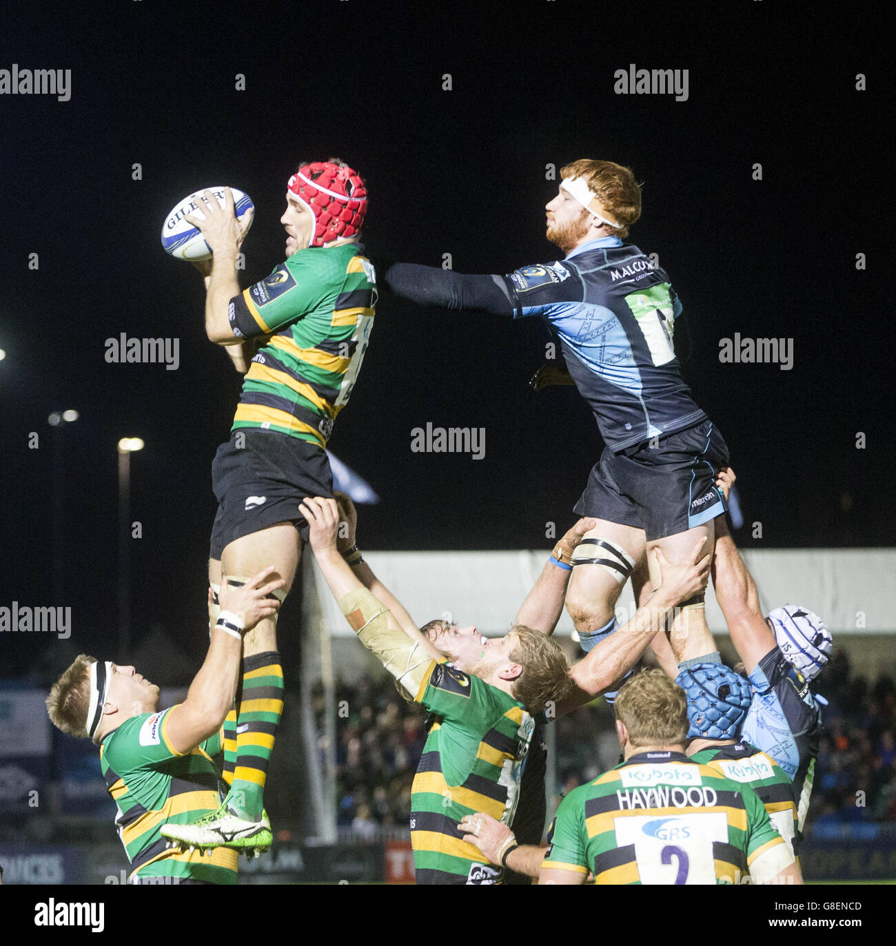 Northampton Saints' Christian Day wins a line out from Glasgow Warriors ...