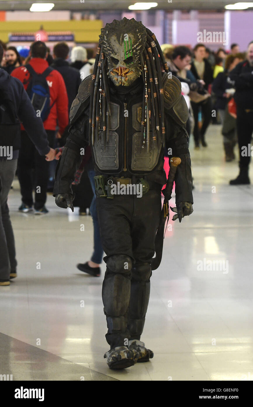 A man dressed as The Predator during MCM Comic Con at the NEC in ...