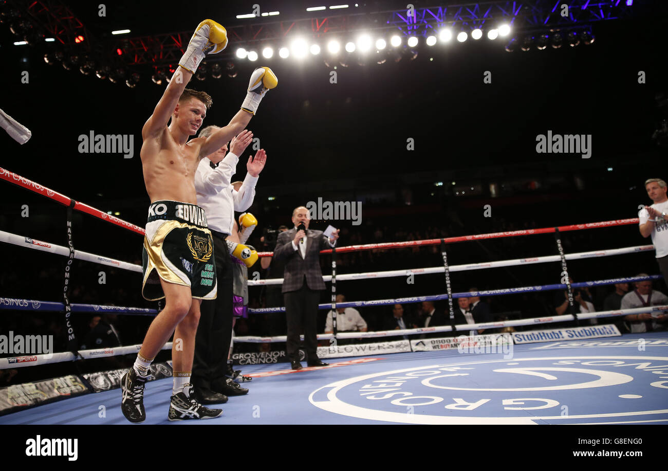 Charlie Edwards celebrates his victory over Phil Smith during the ...