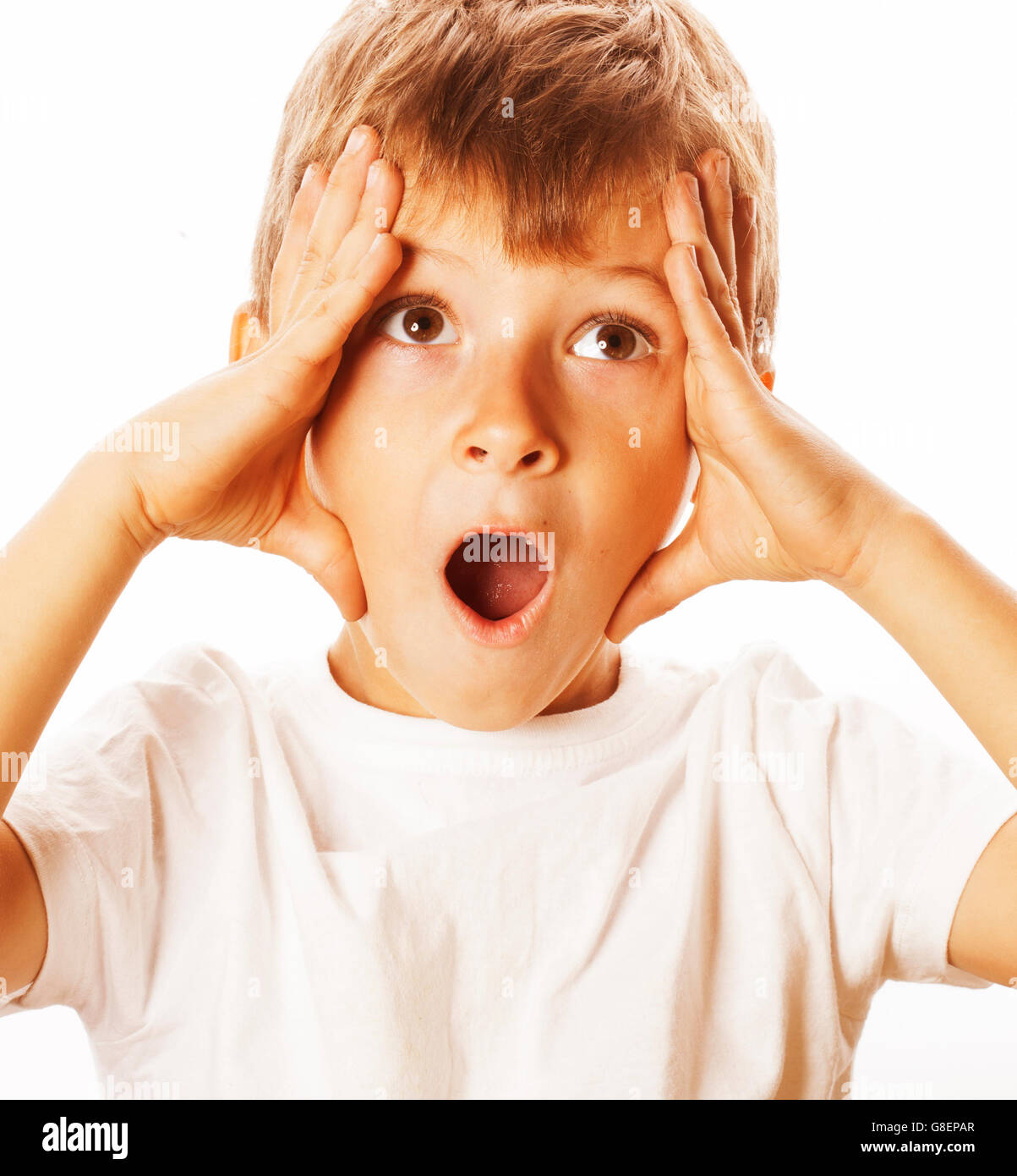 young pretty boy wondering face isolated gesture close up Stock Photo ...