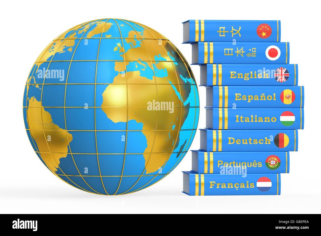 Stacks of dictionaries with Globe, 3D rendering Stock Photo - Alamy