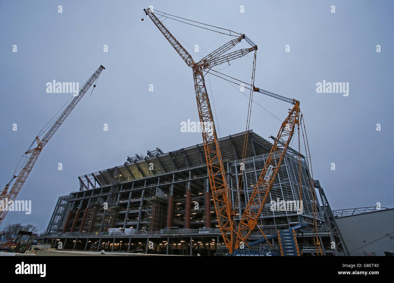 The Main Stand under construction before the UEFA Europa League match ...