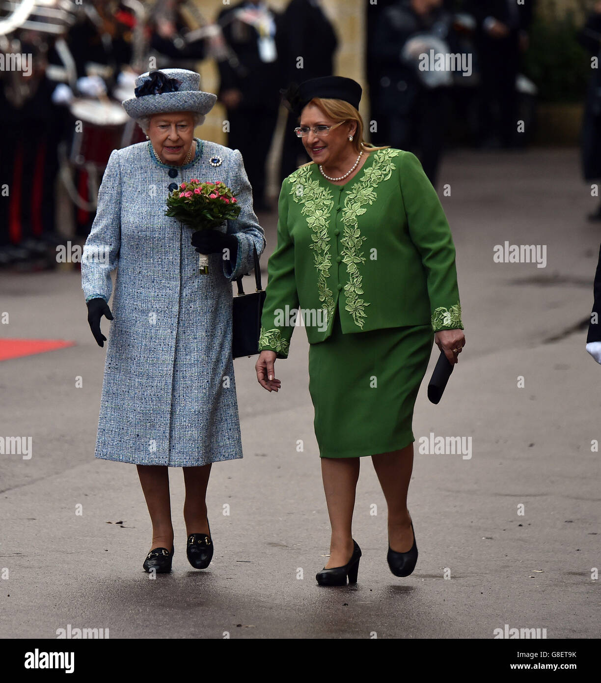 Queen Elizabeth II is greeted by Maltese President Marie Louise Coleiro ...
