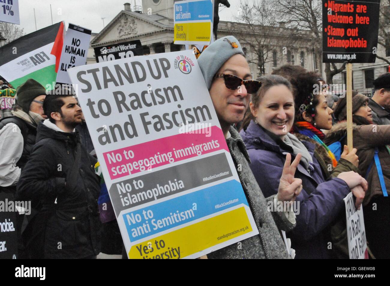 UN Anti-racist demonstration in London's Trafalgar square Stock Photo ...