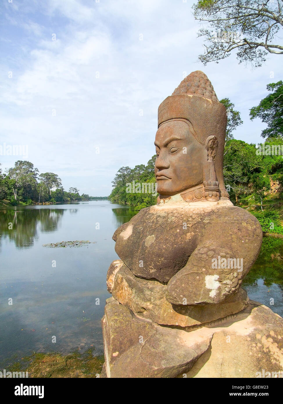 Temple detail at Angkor Thom showing a stone carved sculpture Stock ...