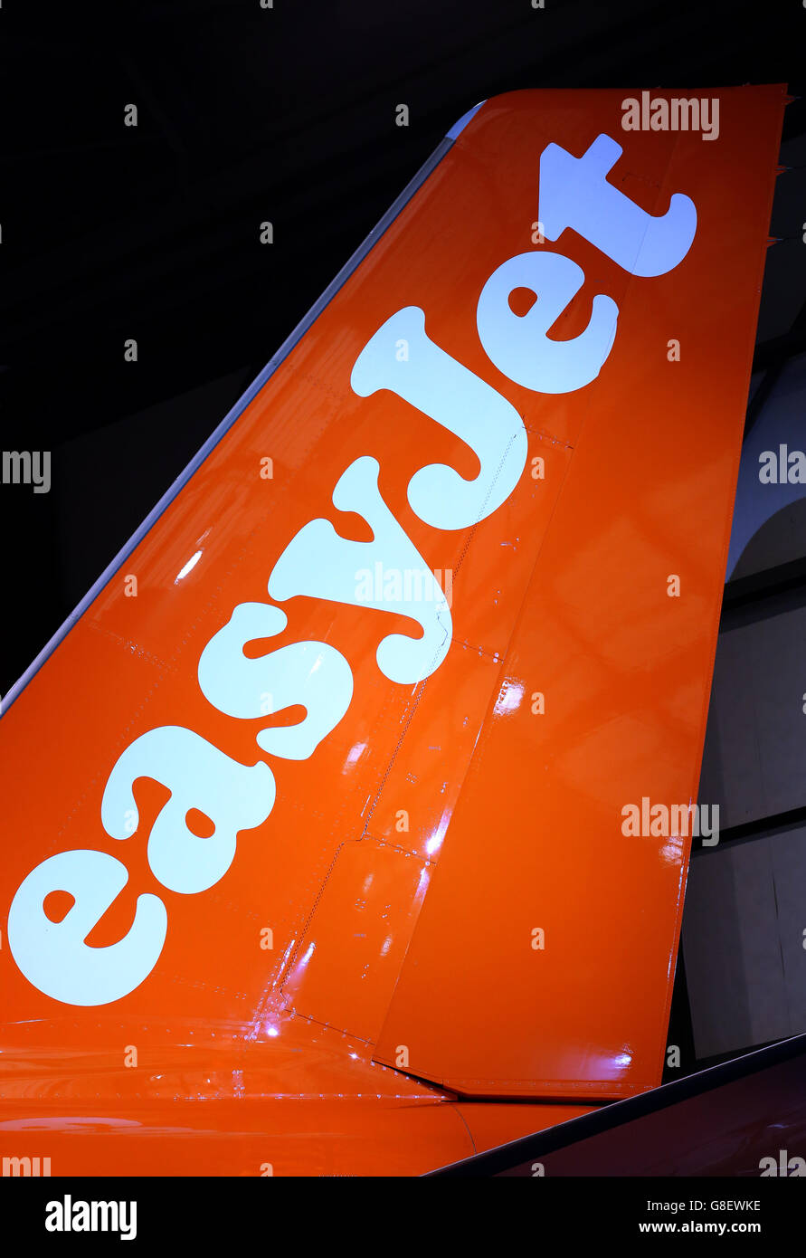 easyJet branding on the tail plane during the company's 20th ...