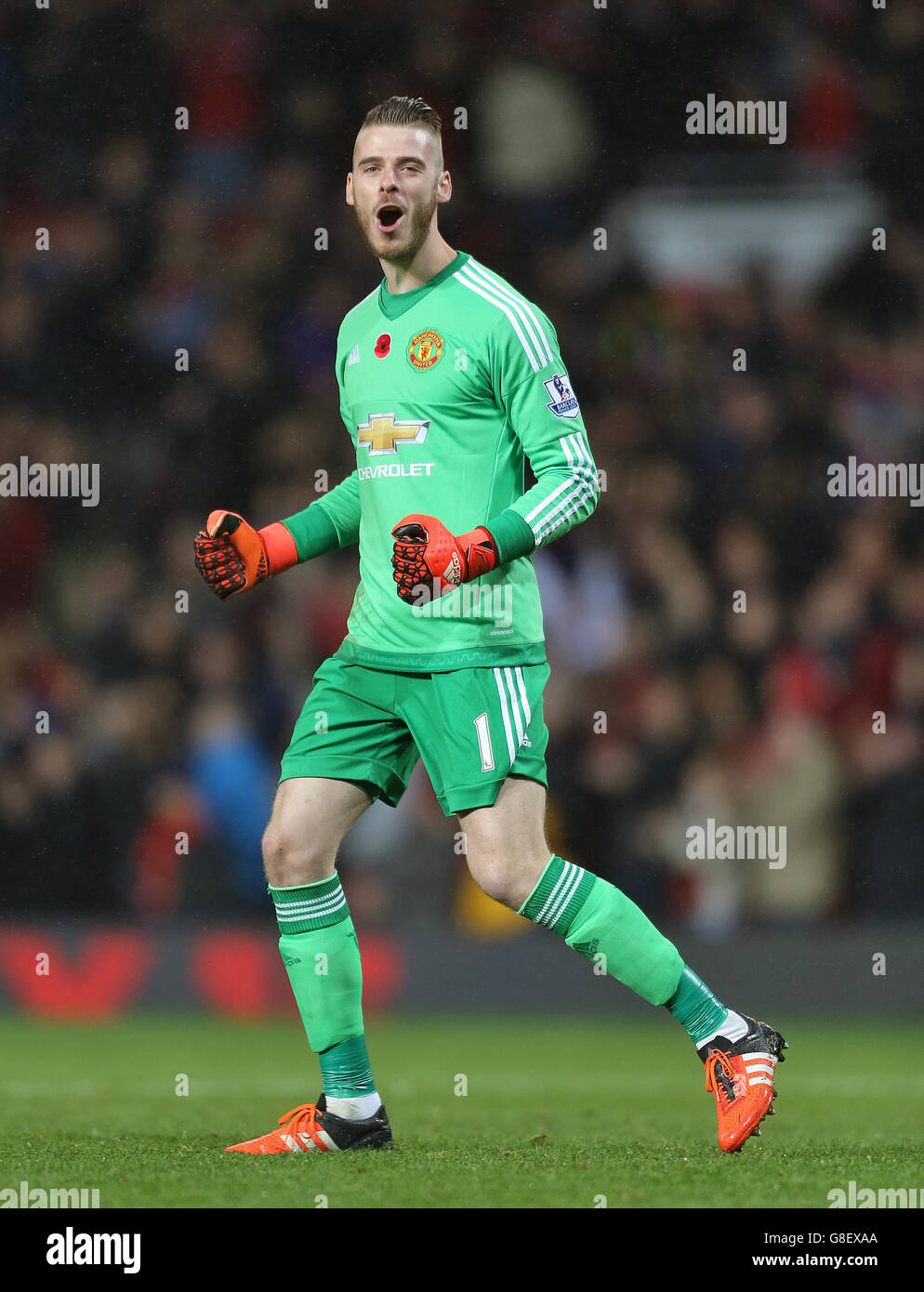 Manchester United goalkeeper David De Gea celebratesm a goal for his ...