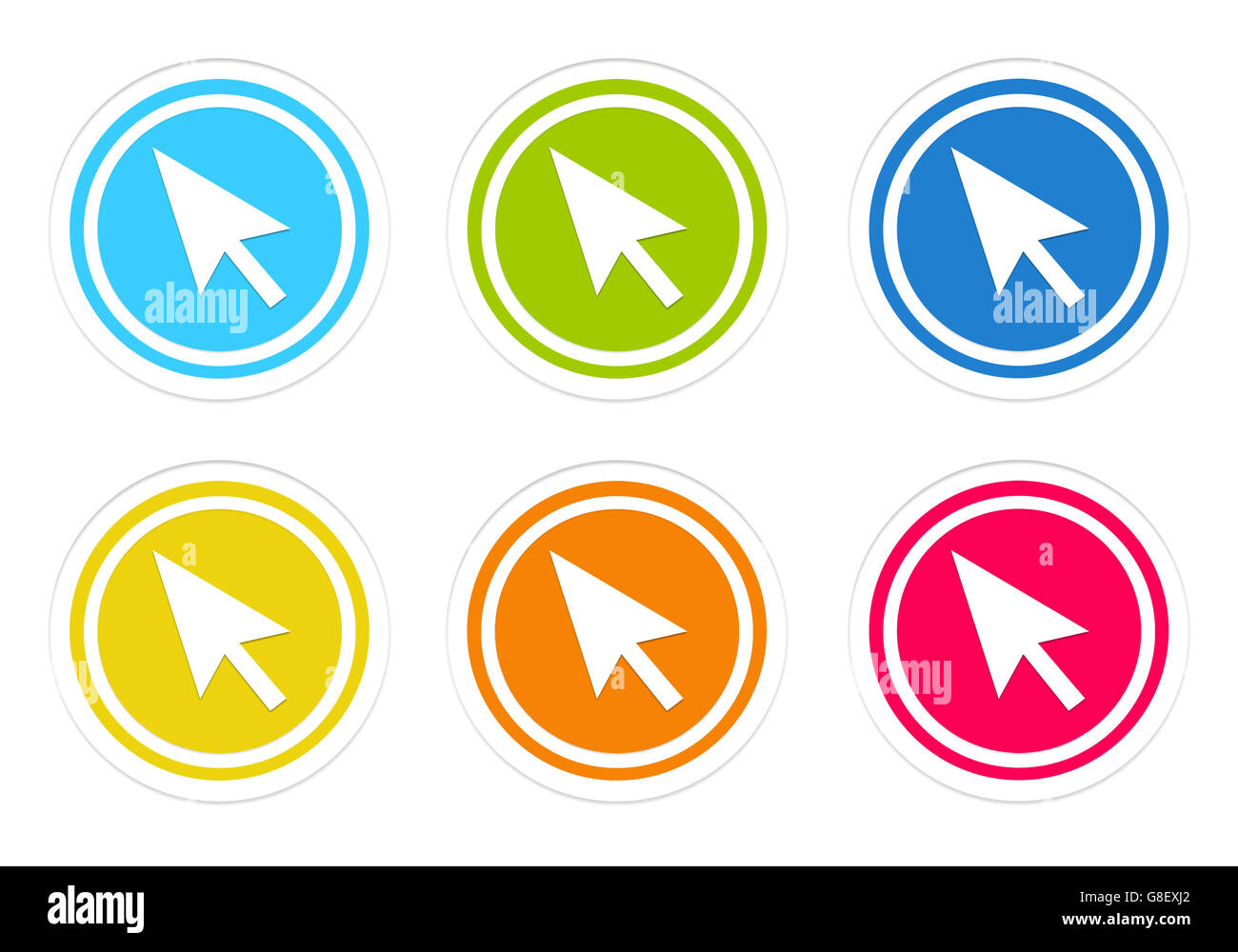 Colorful rounded icons with arrow symbol in blue, green, yellow, orange ...