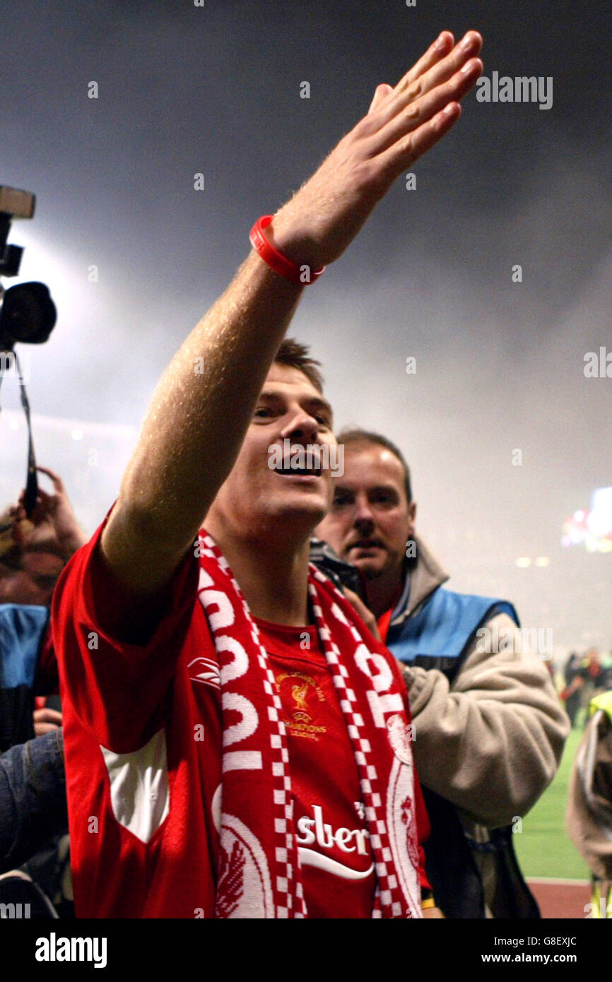 Liverpool captain steven gerrard celebrates winning the champions ...