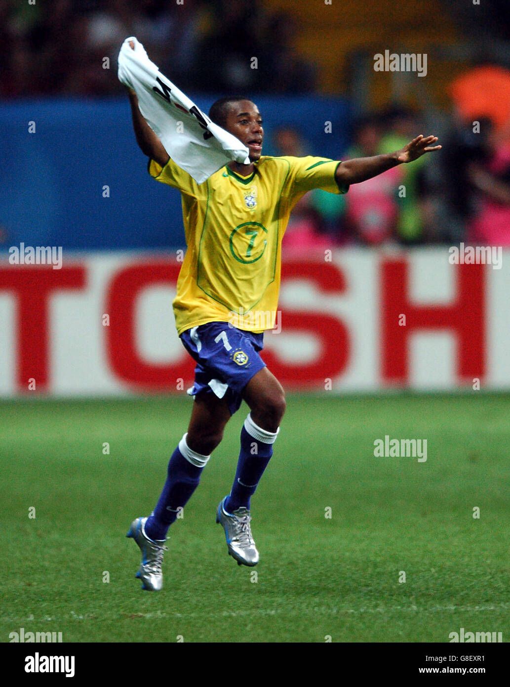 Brazil's Robinho celebrates their victory at the final whistle Stock ...