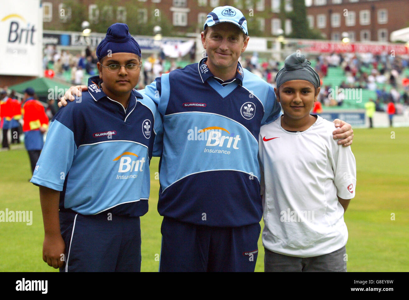 Surrey Lions' Ali Brown with young fans after the game Stock Photo - Alamy
