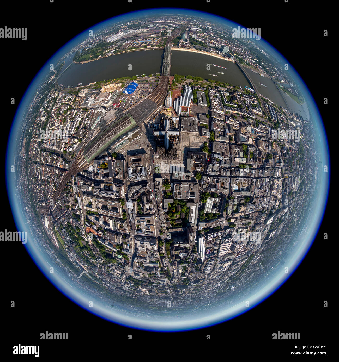 Aerial view, fisheye shots, Fisheye, Cologne Cathedral with dome ...