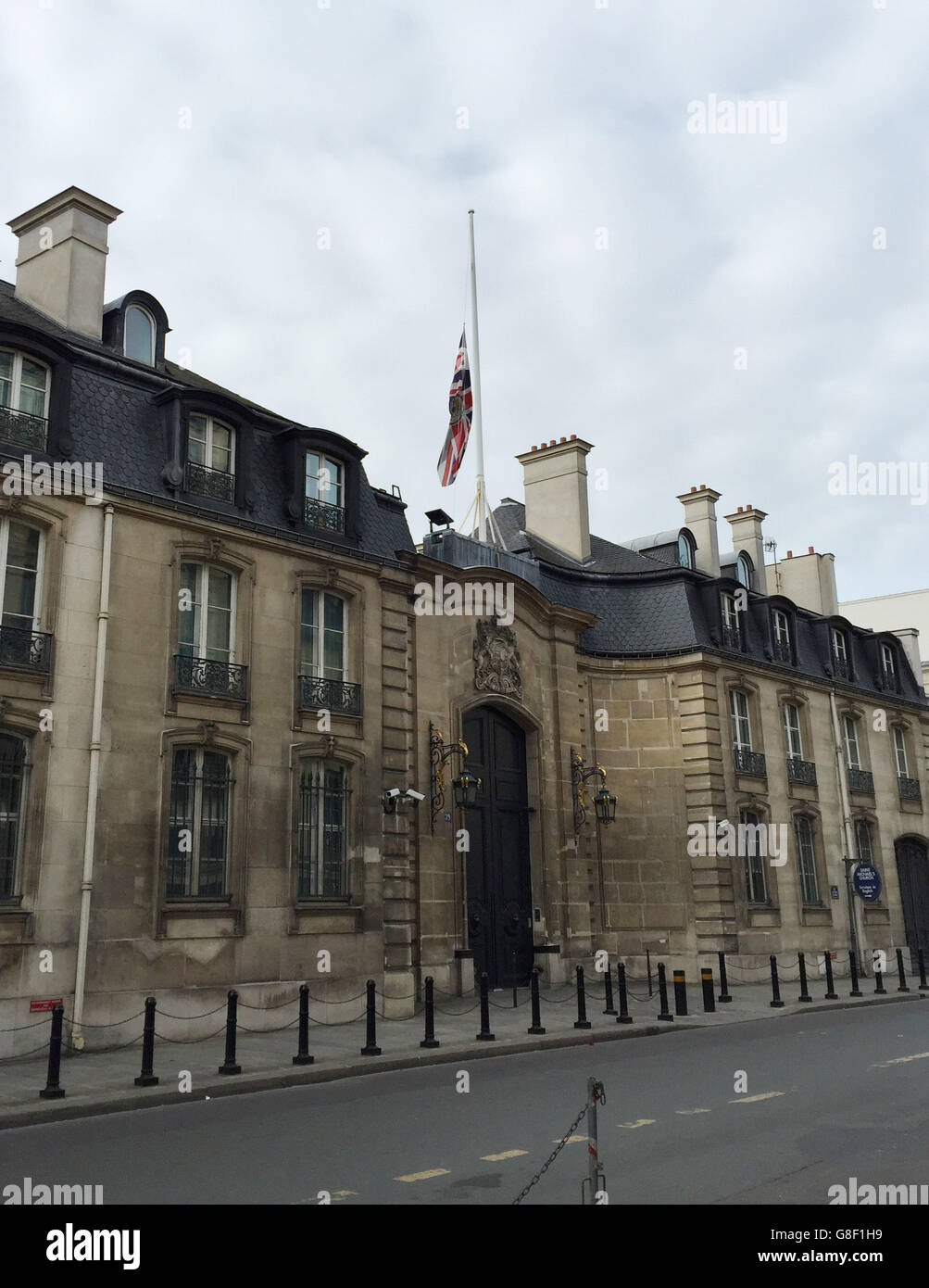 The Union Flag is flown at half mast on top of the British Embassy in ...