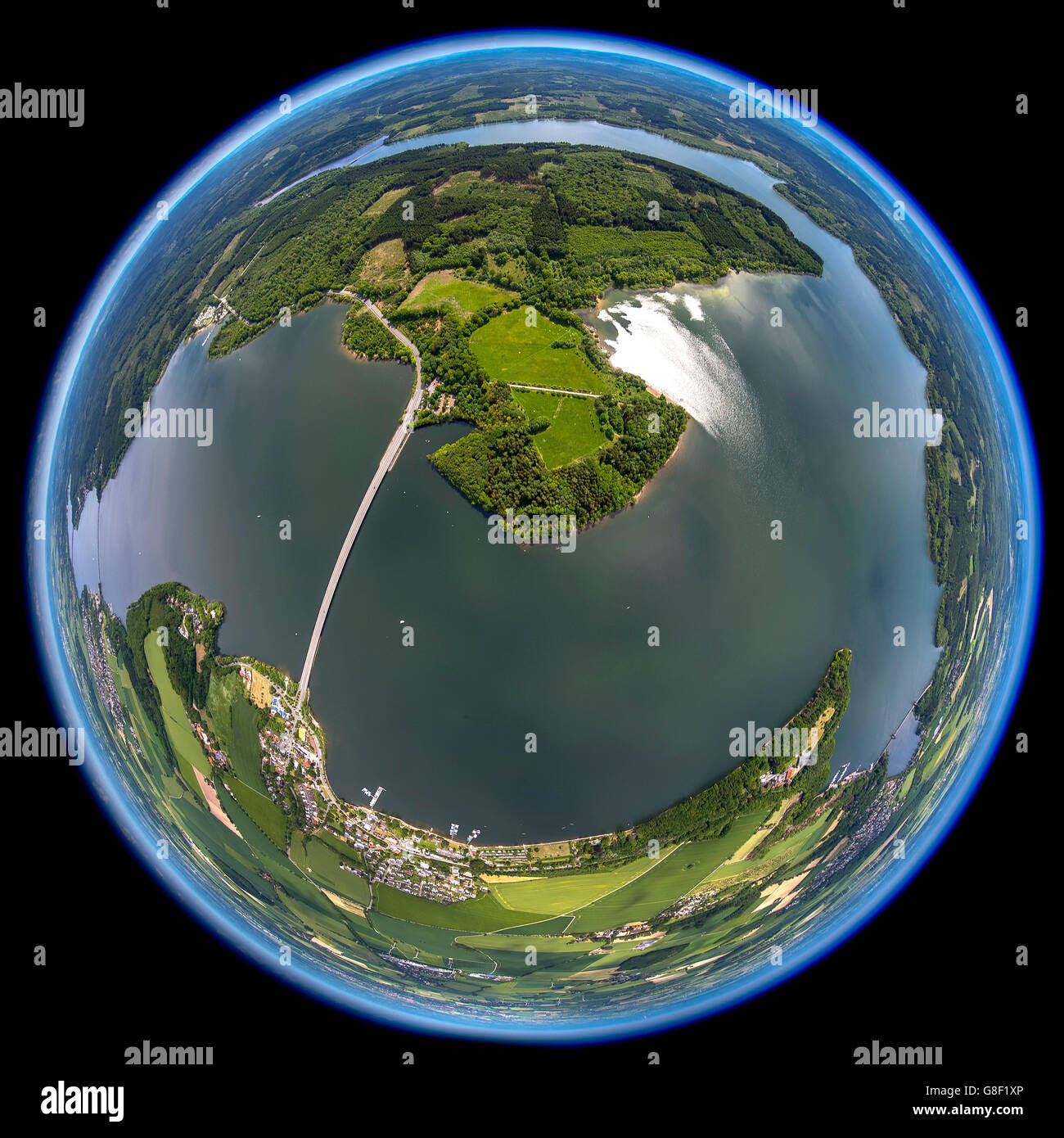 Aerial view, overview, panorama, fisheye image, fisheye, reservoir ...