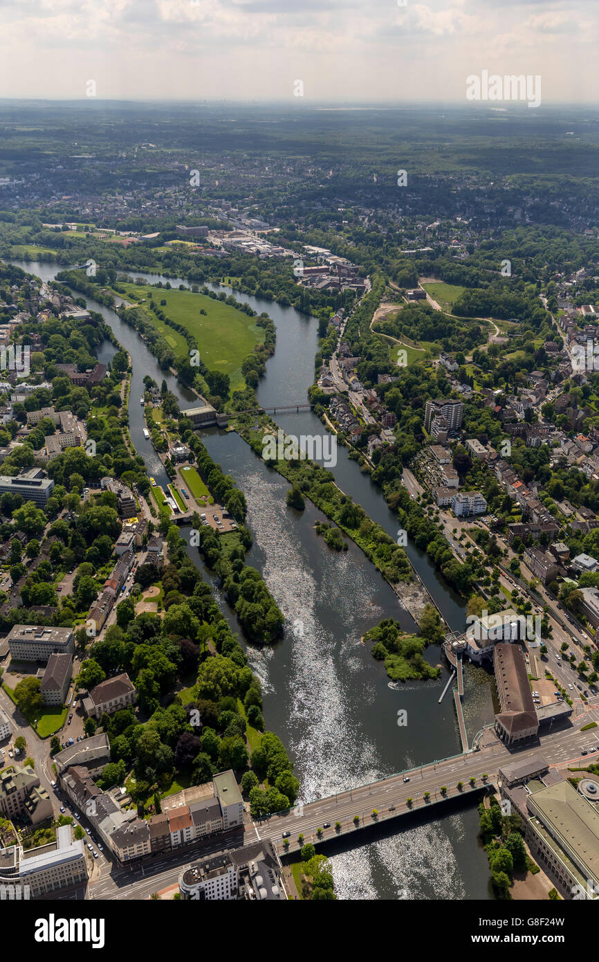Aerial view, center of Mülheim an der Ruhr, Ruhr, castle bridge, Ruhr ...